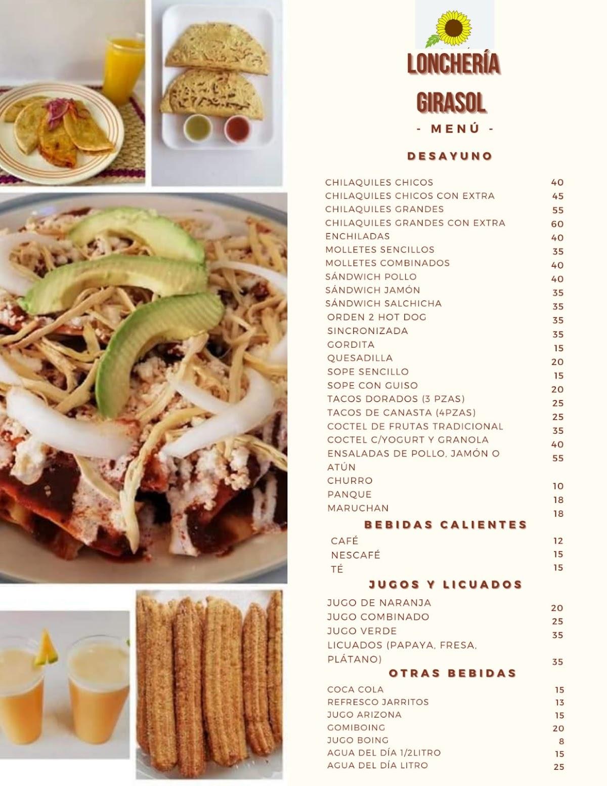 Menu at Lonchería Girasol restaurant, Santiago de Querétaro
