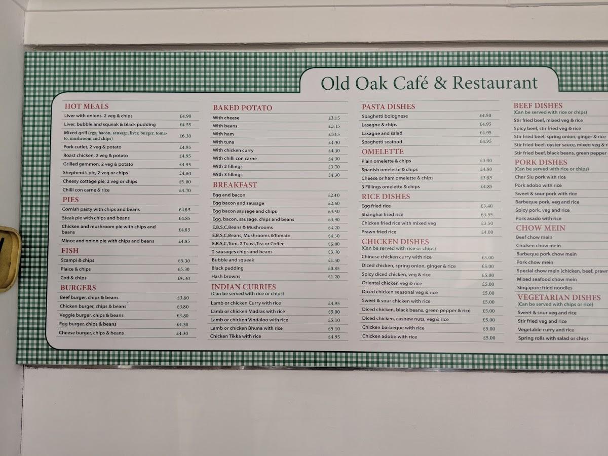 Menu at Old Oak Cafe, London