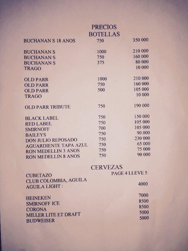 Menu at Paris lounge barranquilla, Barranquilla