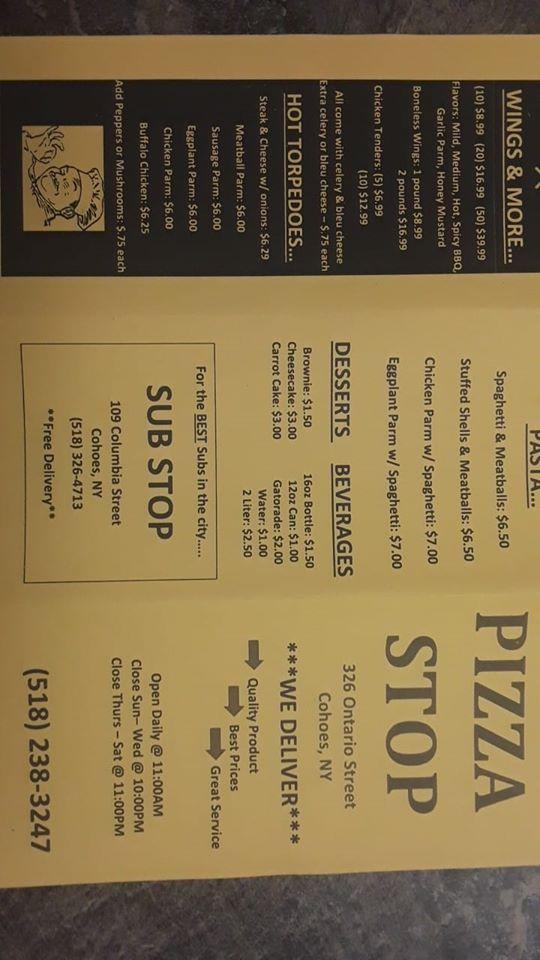 Menu at Pizza Stop pizzeria, Cohoes