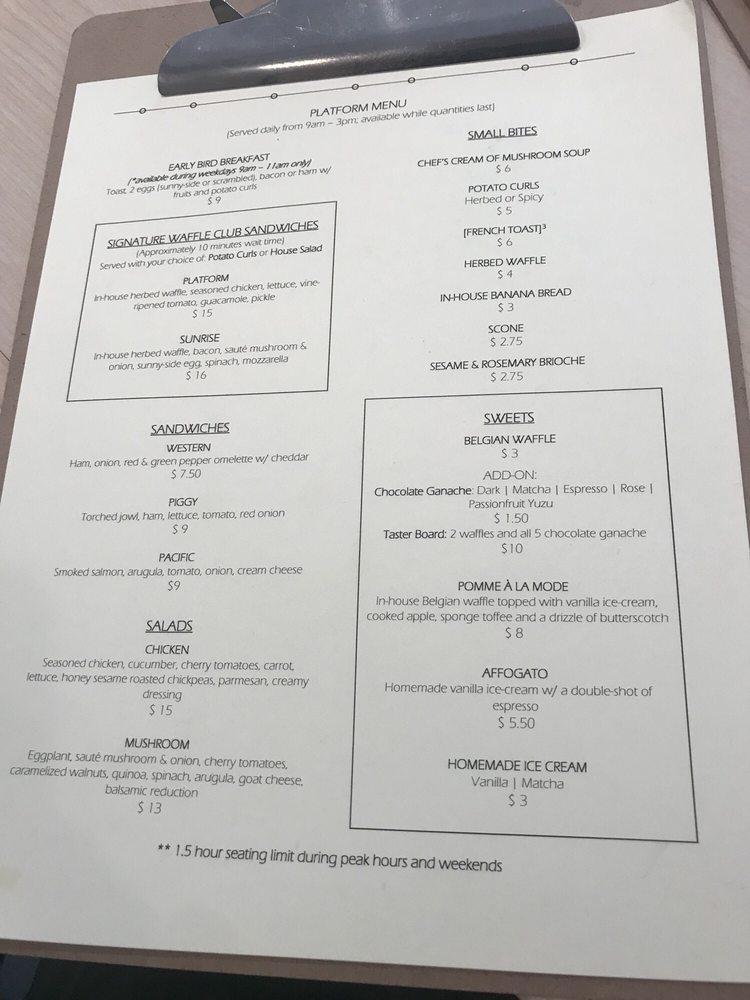 Menu at Platform Espresso Bar, Markham