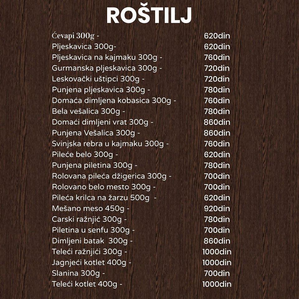 Menu at Stari gurman restaurant, Belgrade