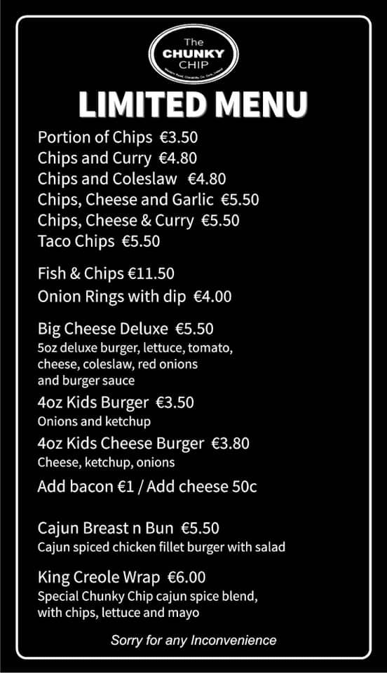 Menu at The Chunky Chip fast food, Clonakilty, 1 Western Rd