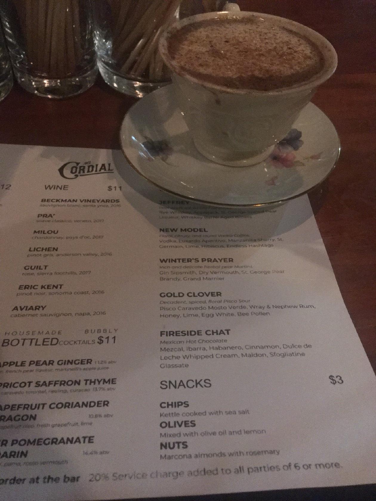 Menu at The Cordial pub & bar, San Francisco