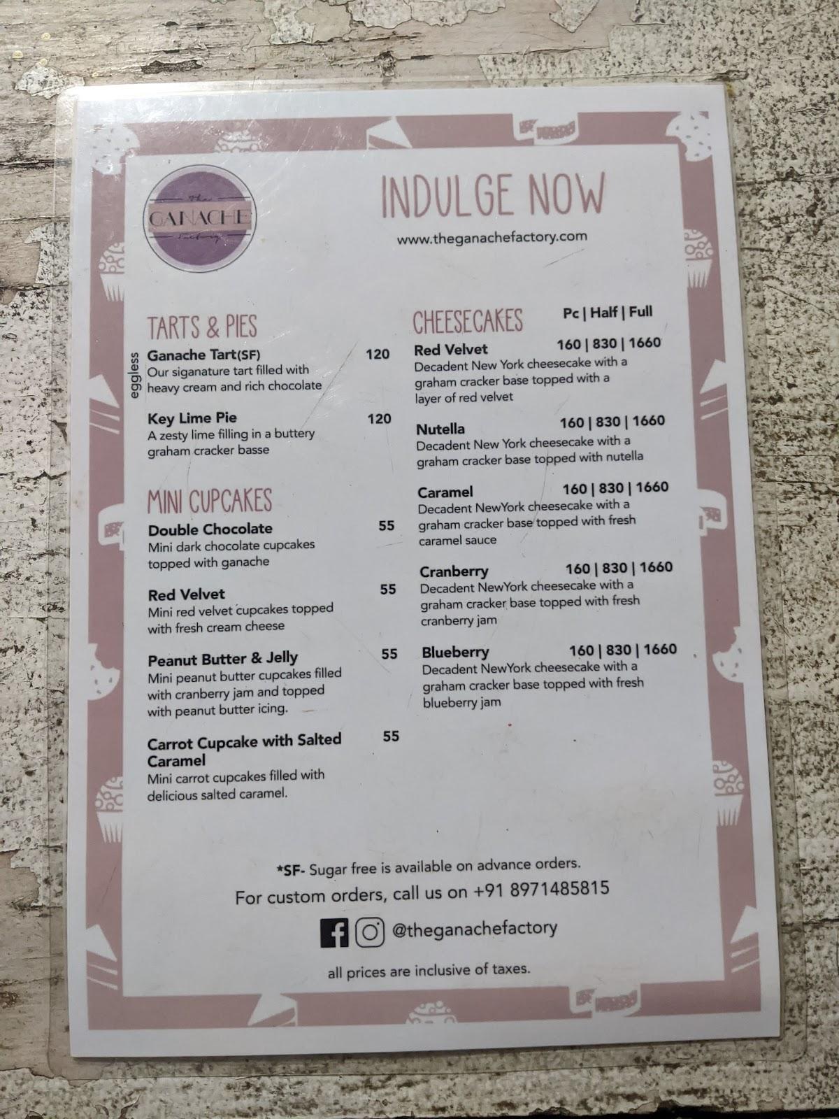 Menu at The Ganache Factory, Bengaluru, 156A