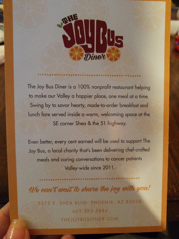 Menu at The Joy Bus Diner restaurant, Phoenix