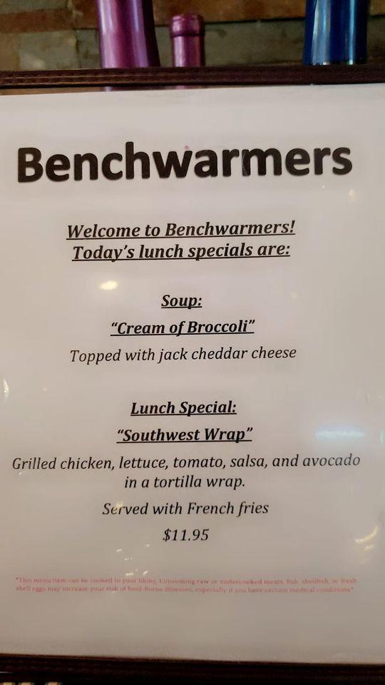 Menu at Benchwarmer's Tavern and Grill pub & bar, Mount Sinai