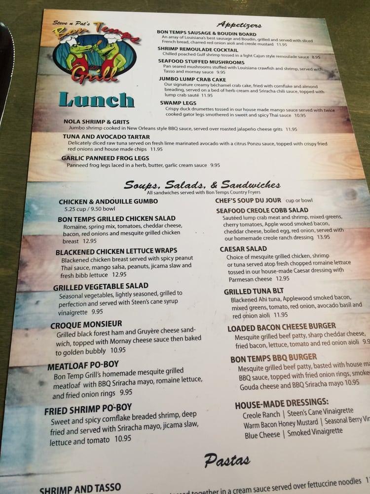Menu at Bon Temps Grill pub & bar, Lafayette, W Pinhook Rd