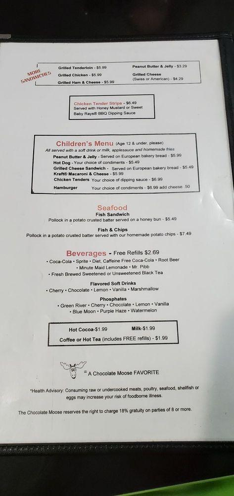Menu at The Chocolate Moose desserts, Farmland