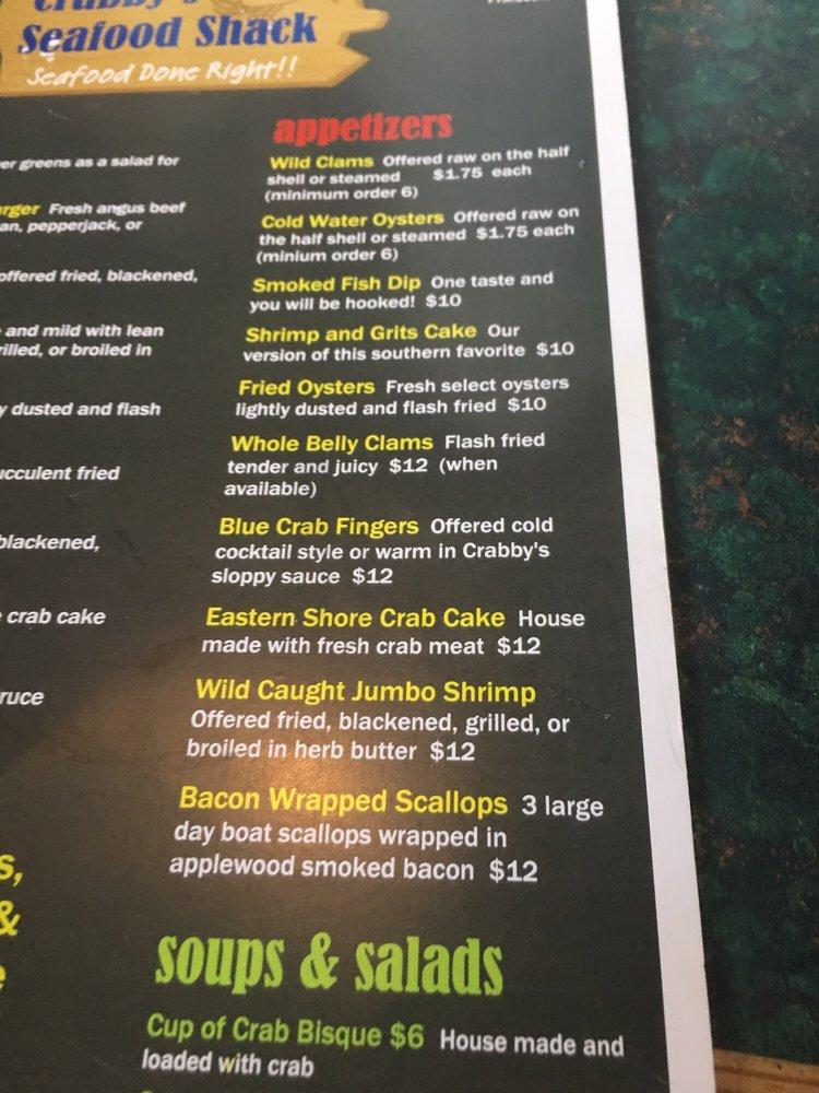 Menu at Crabby's Seafood Shack steakhouse, Stuart