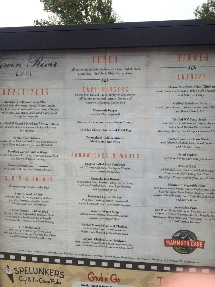 Menu at Green River Grill restaurant, Mammoth Cave, 171 Hotel Road
