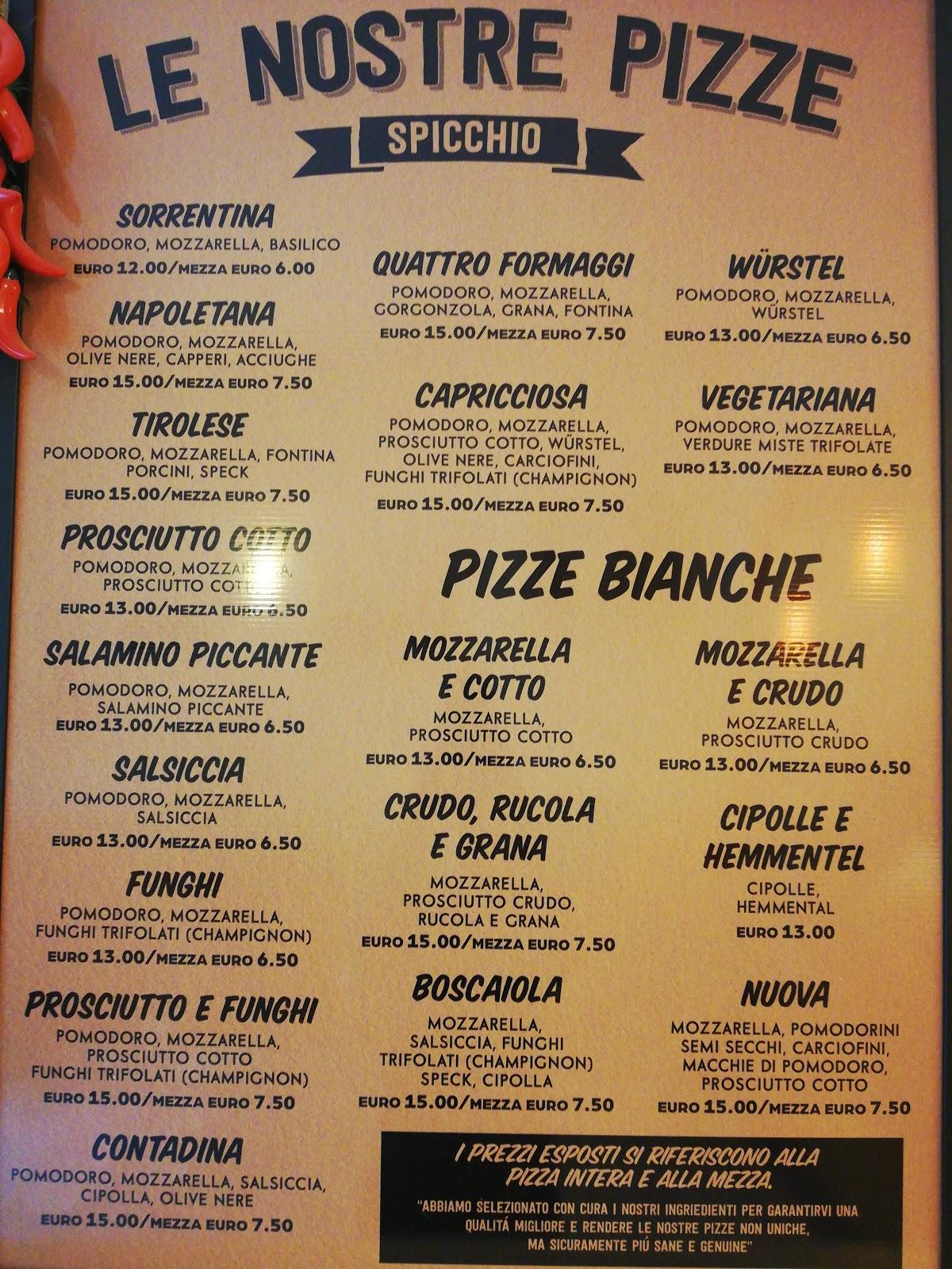 Menu da Lo Spicchio ristorante, Borgo San Lorenzo