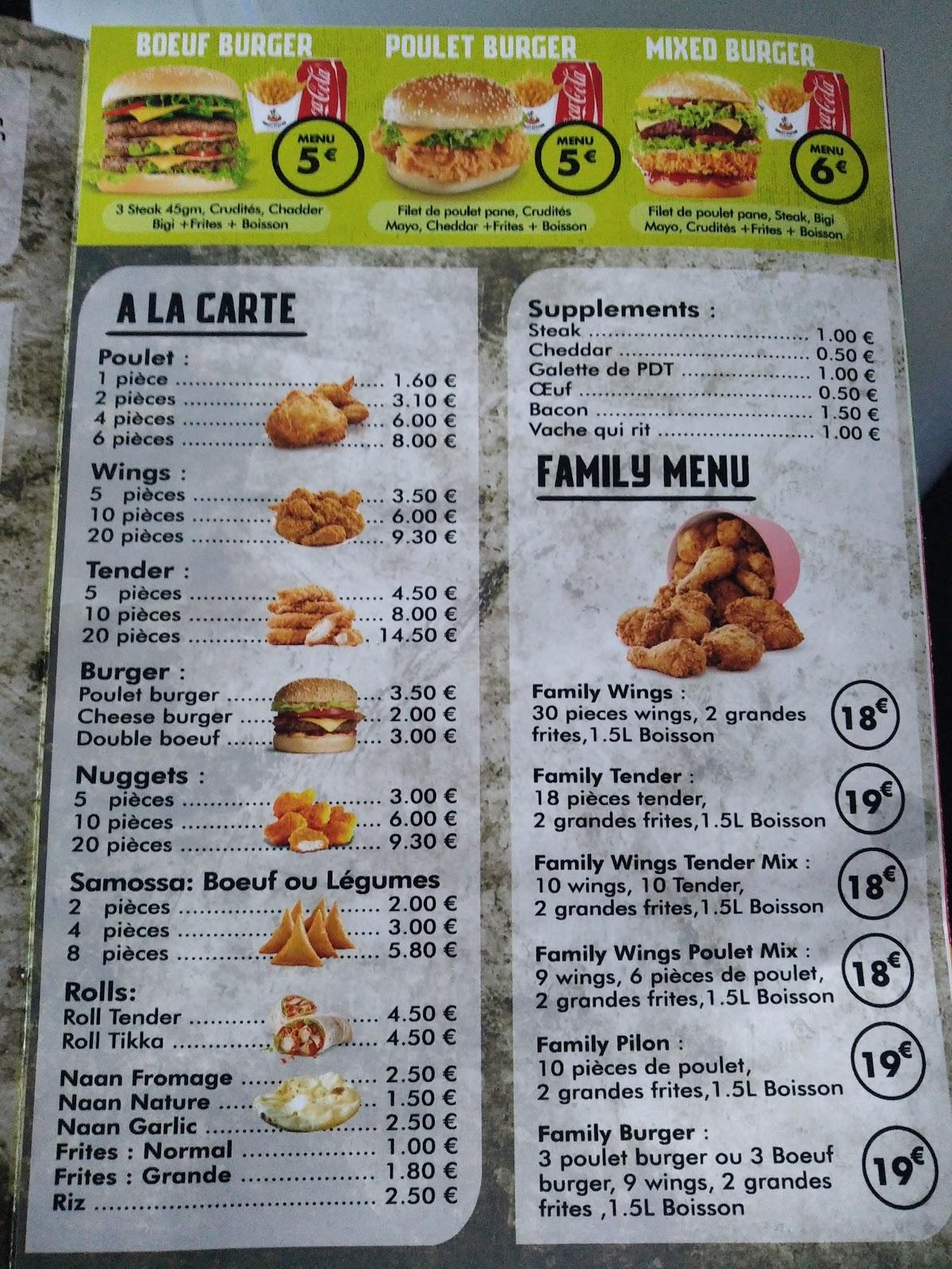 Menu at Poulet Station restaurant, Creil