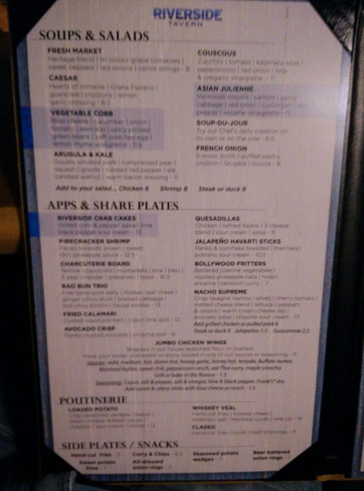 Menu at Riverside Tavern pub & bar, Niagara Falls