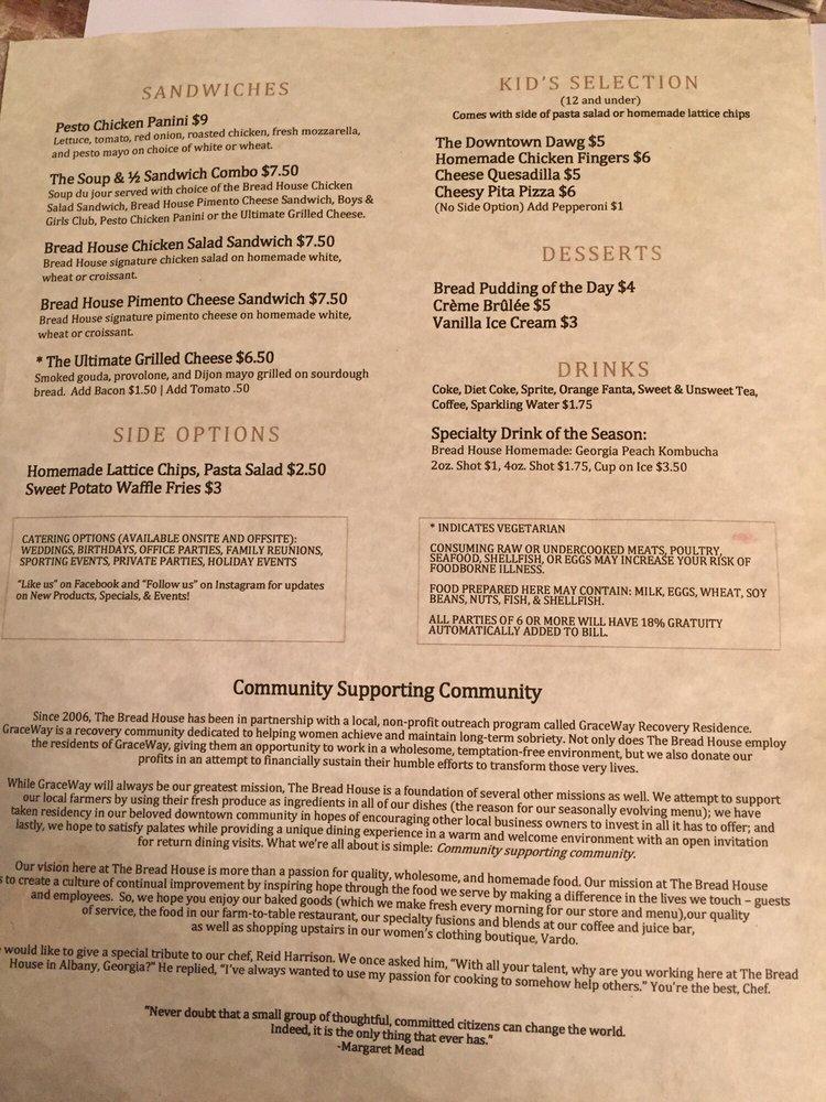 Menu at The Bread House restaurant, Albany