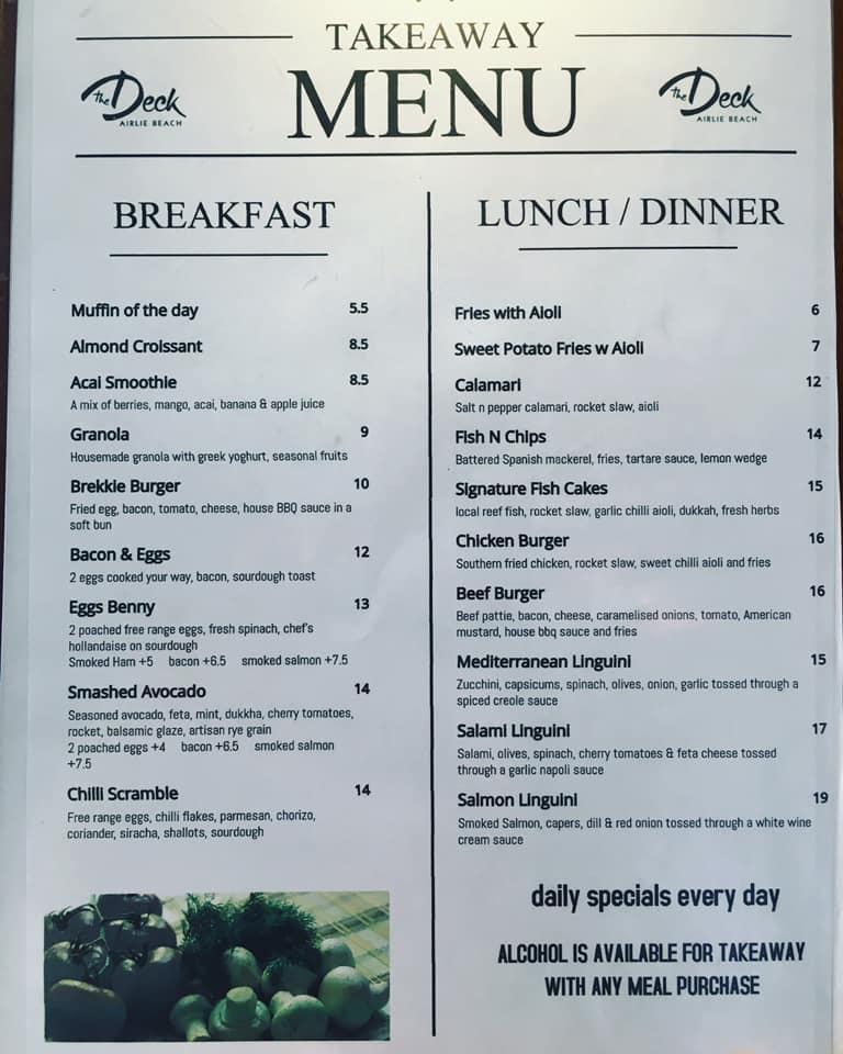 Menu at The Deck Airlie Beach restaurant, Airlie Beach