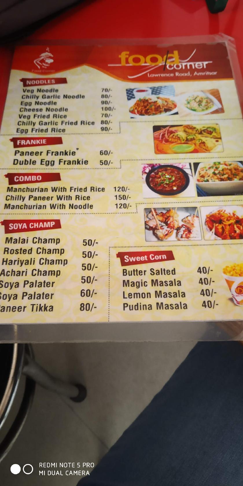 Menu at food corner, Amritsar
