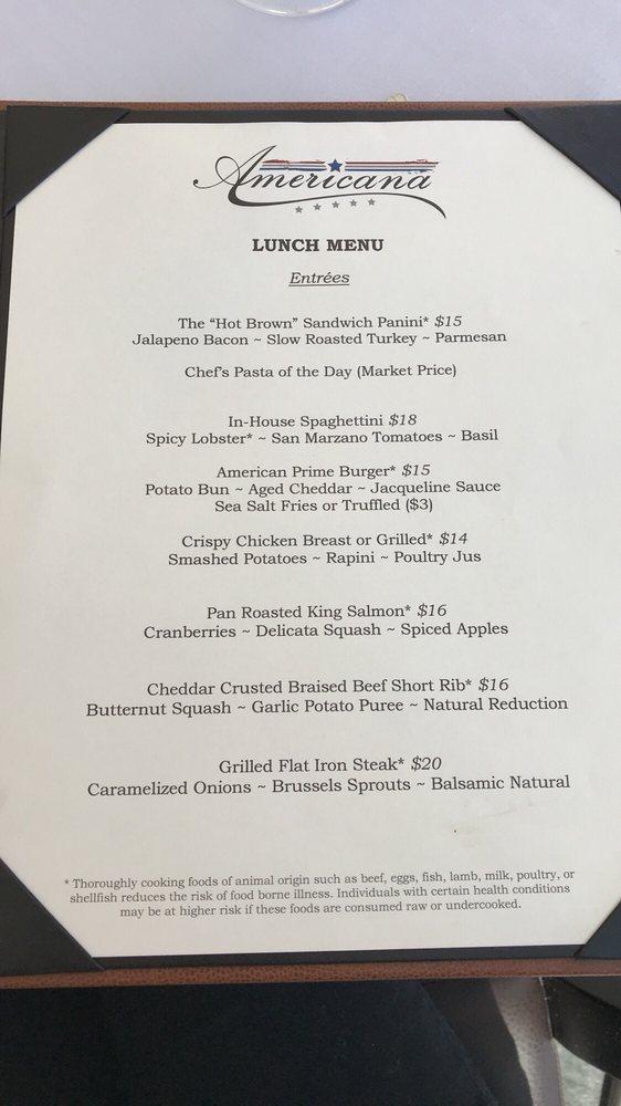 Menu at Americana Restaurant, Las Vegas