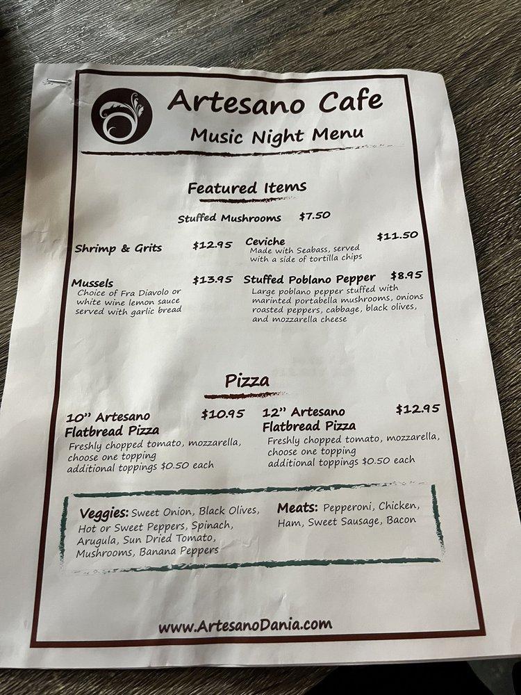 Menu at Artesano Cafe & Lounge, Dania Beach