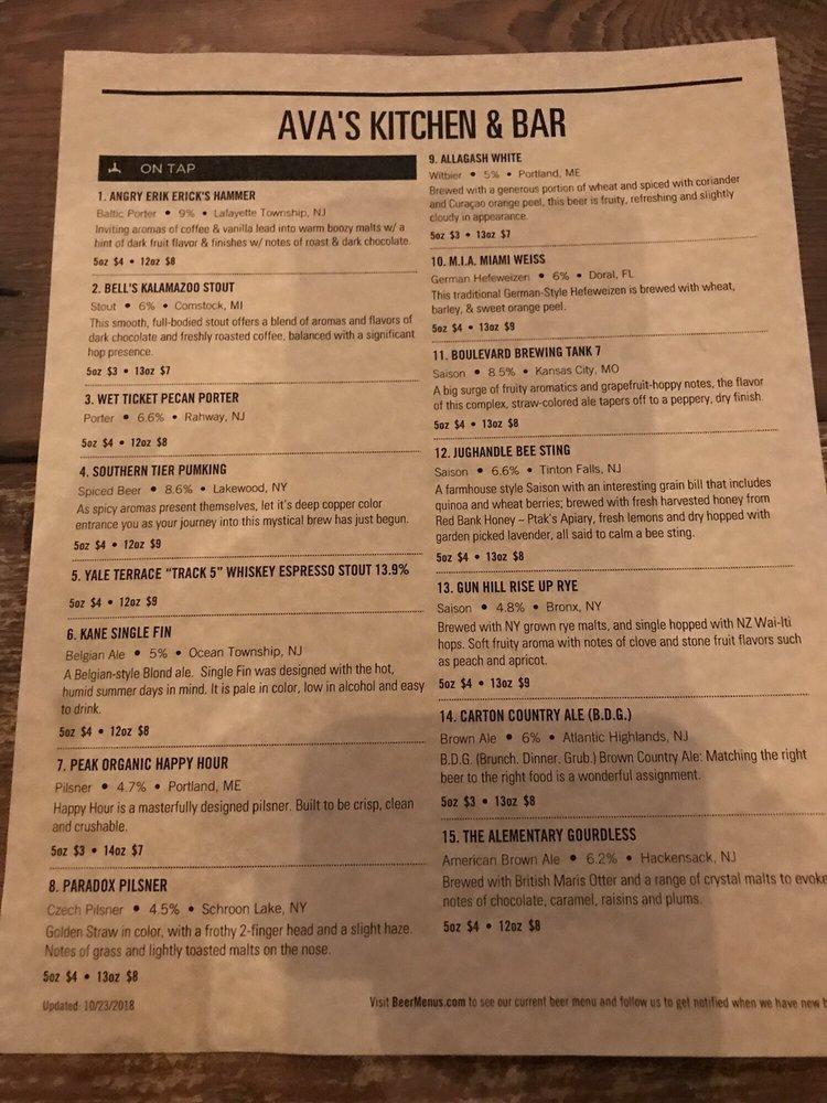 Menu at Ava's Kitchen & Bar, Kenilworth