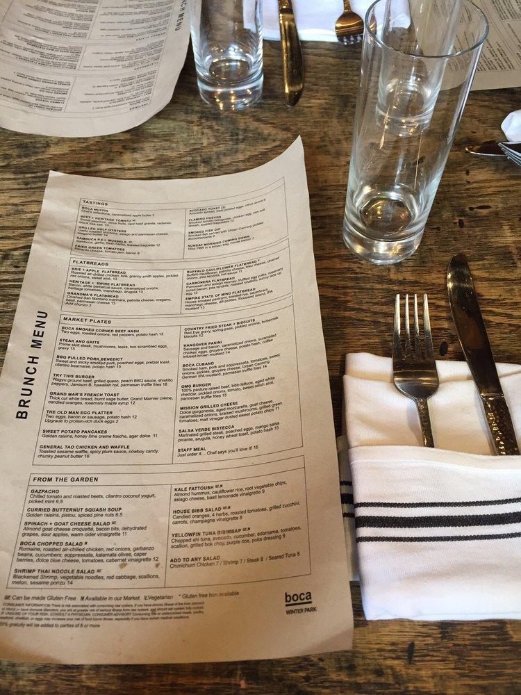 Menu at Boca pub & bar, Winter Park