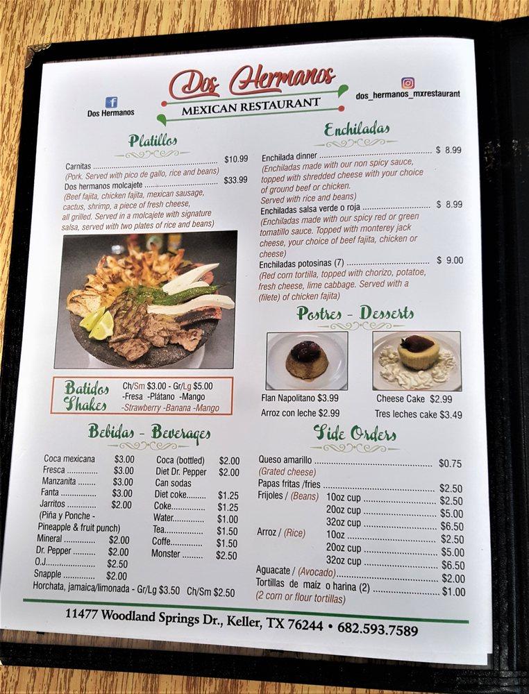 Menu at Dos Hermanos restaurant, Keller, Woodland Springs Dr #135