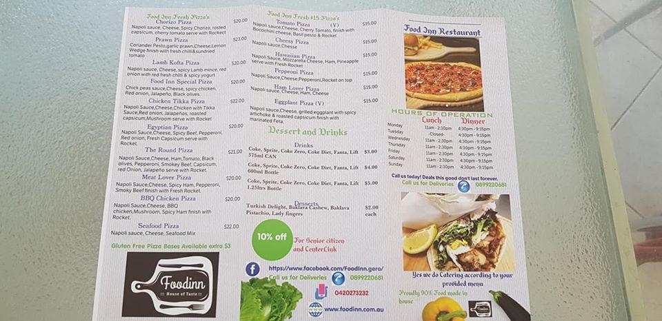Menu at Food Inn Gero pizzeria, Geraldton