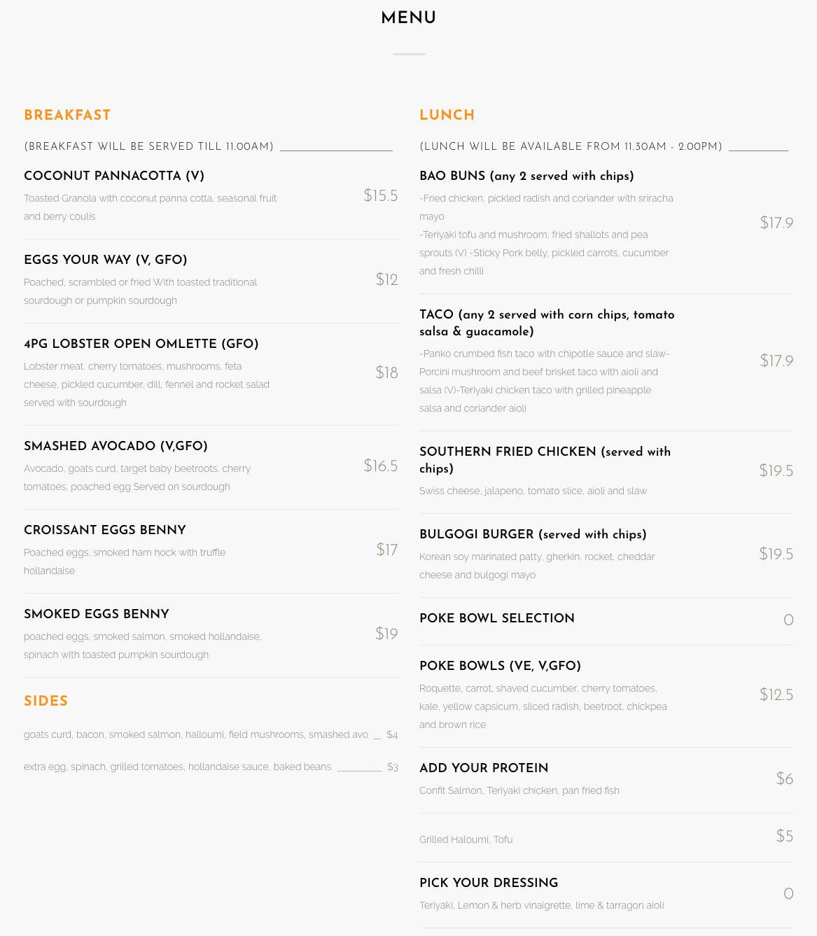 Menu at Four Point Grind cafe, Mount Waverley