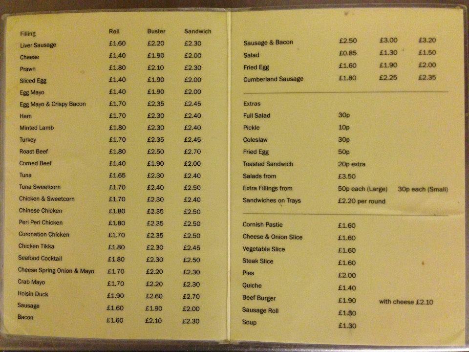 Carta del café Halls Patisserie, Gerrards Cross