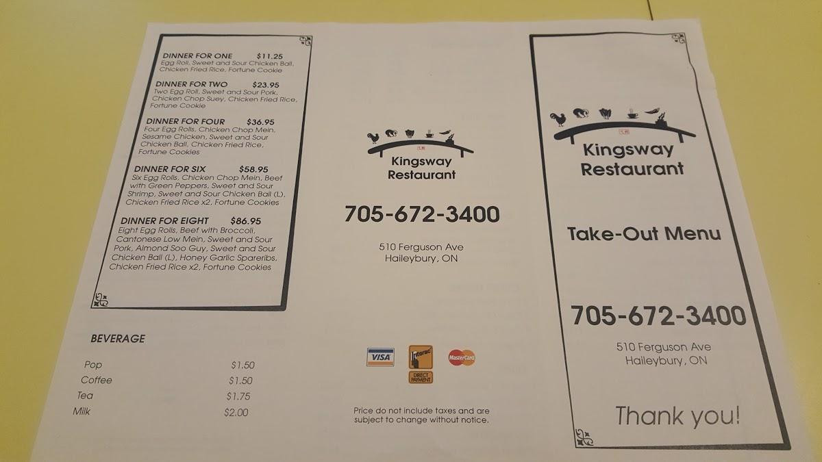 Menu at Kingsway Restaurant, Temiskaming Shores