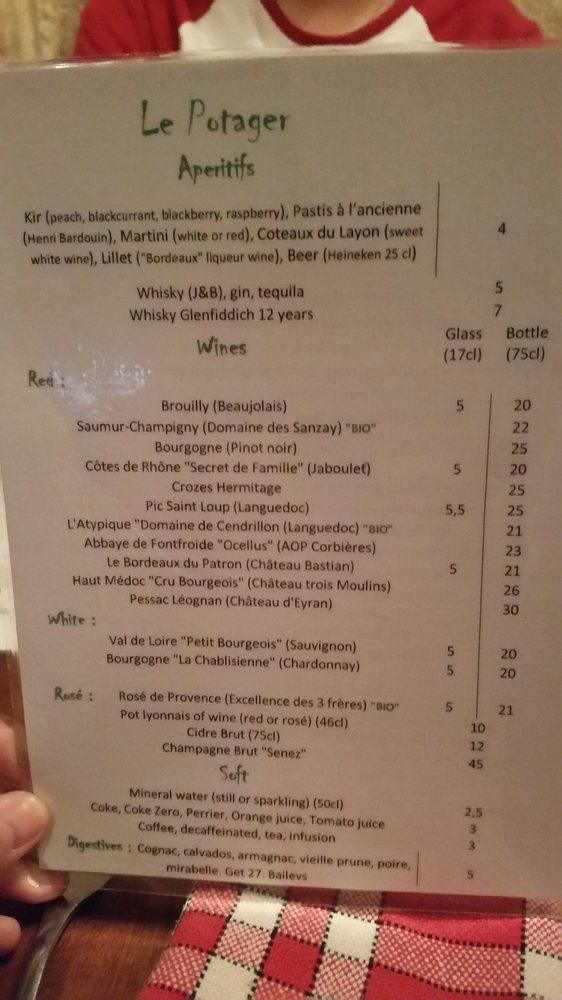 Menu au Le Potager du Père Thierry restaurant, Paris