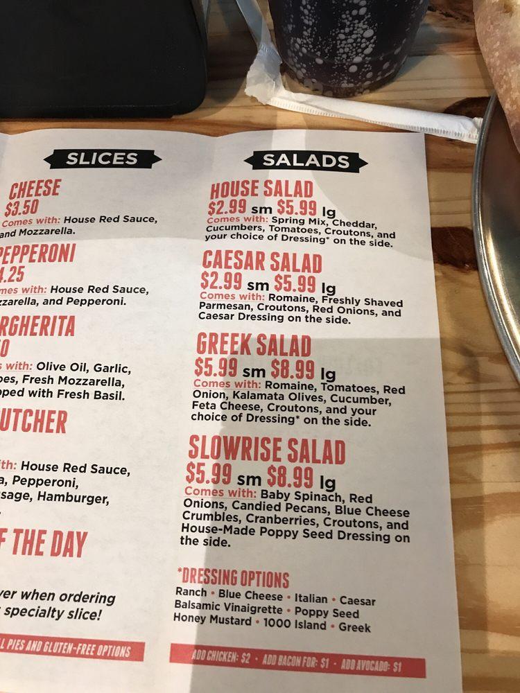 Menu at Slow Rise Slice House pub & bar, Waco, Woodway Dr
