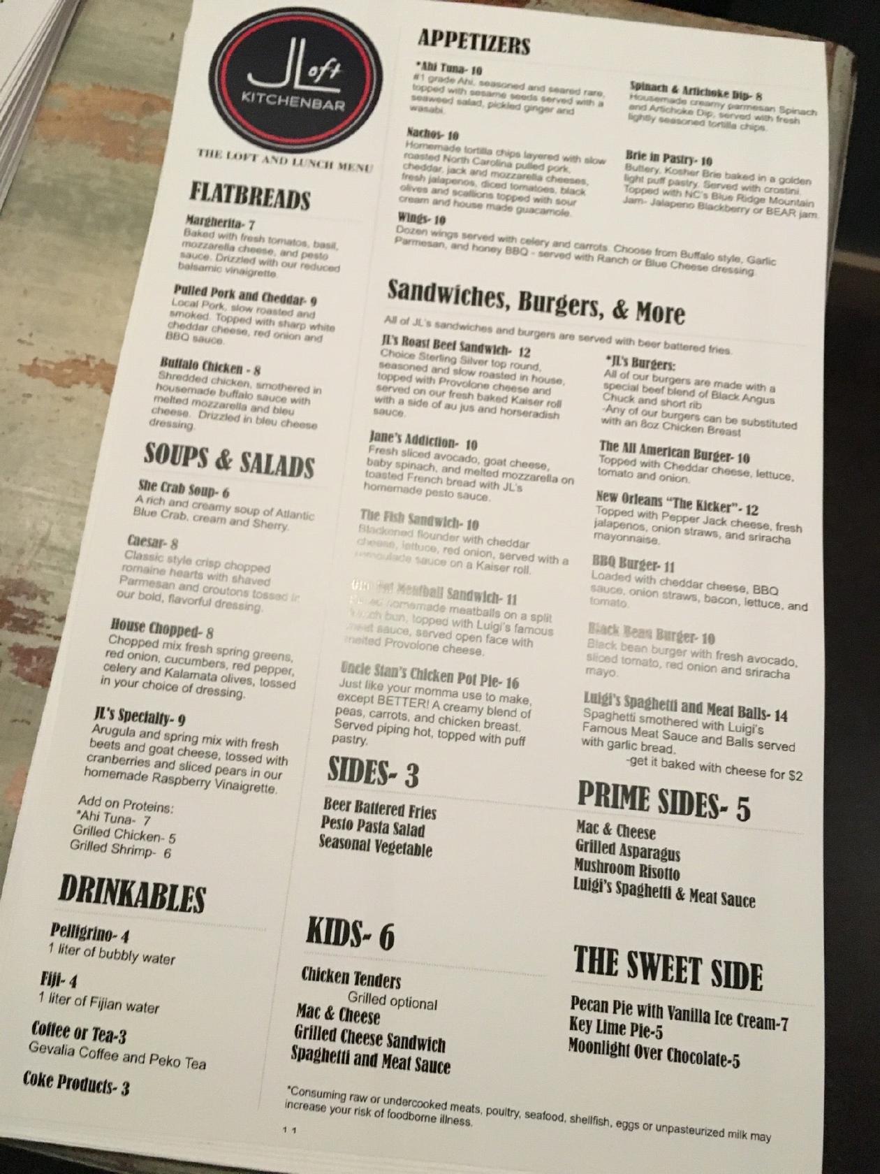 Menu at JohnnyLukes pub & bar, Wilmington