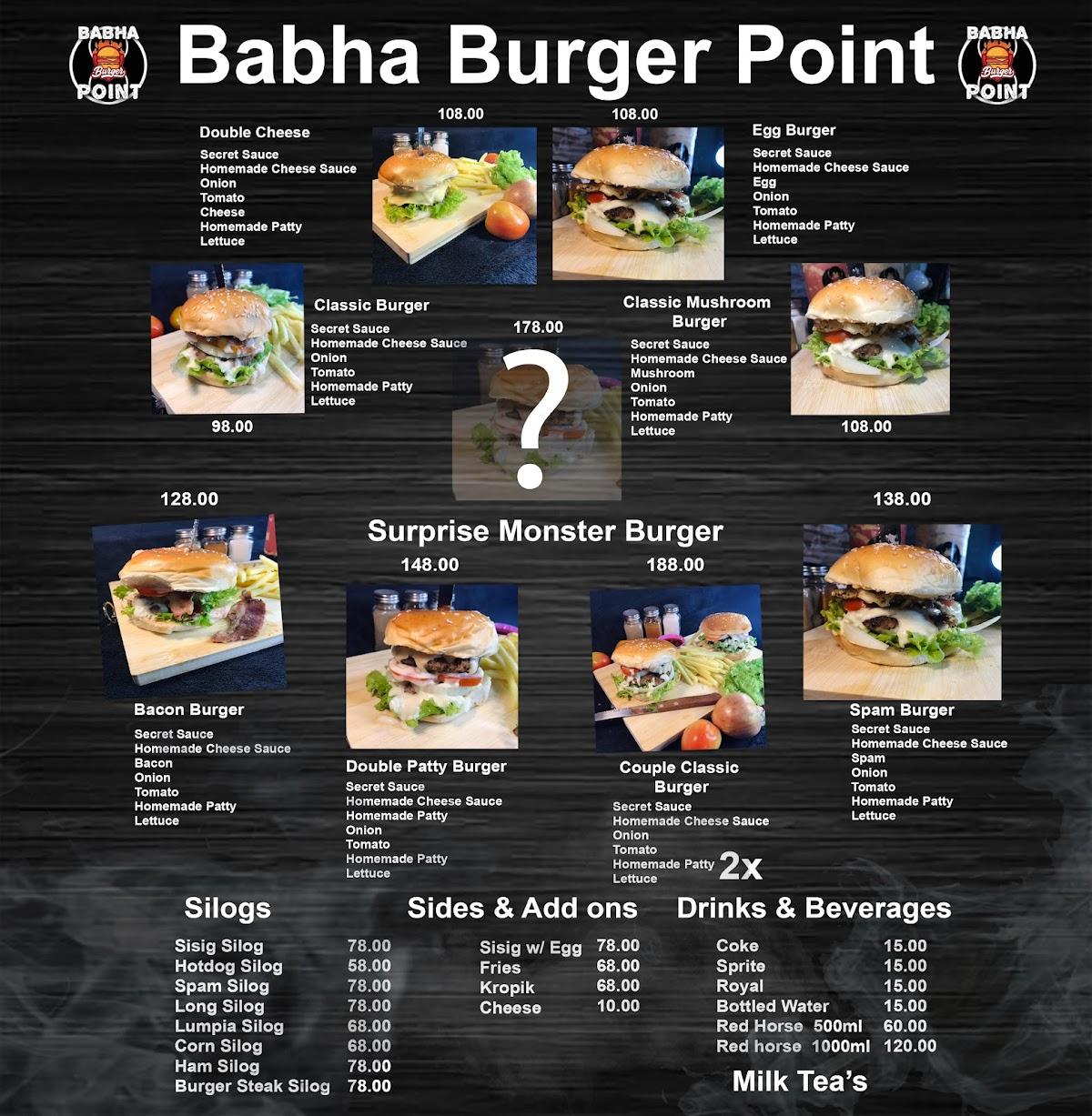 Menu at BURGERO (a.k.a Babha Burger Point) restaurant, Cebu City