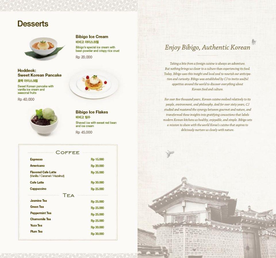 Menu at Bibigo Indonesia restaurant, Jakarta