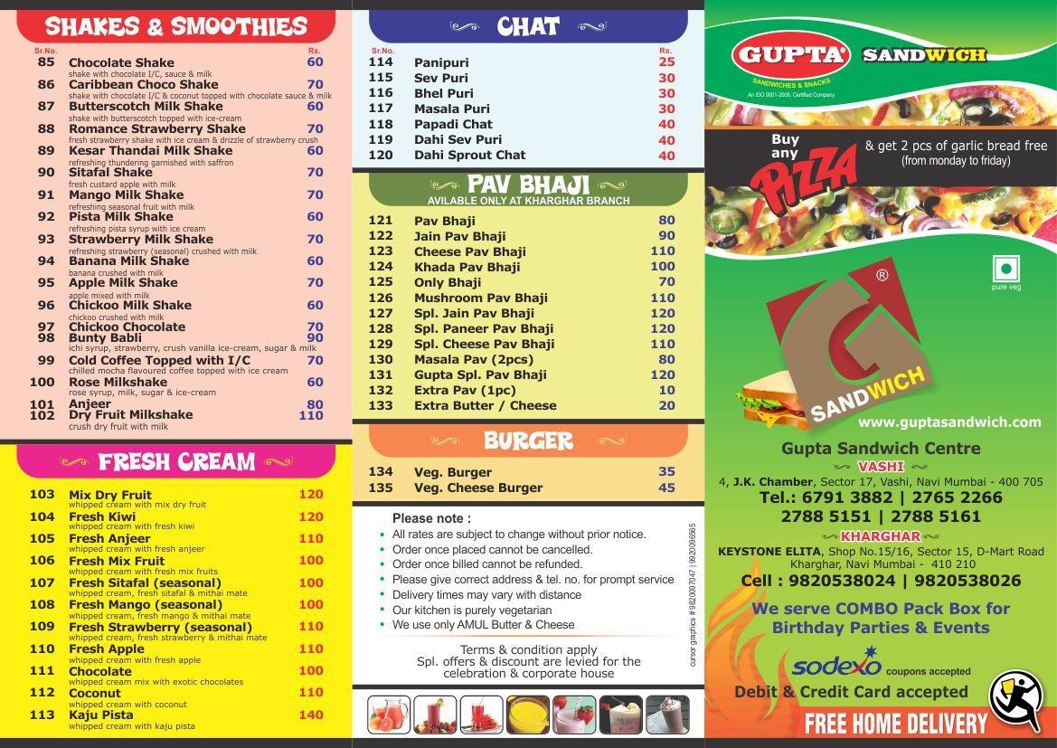 Menu at Gupta Sandwich, Navi Mumbai, No 4 and 2