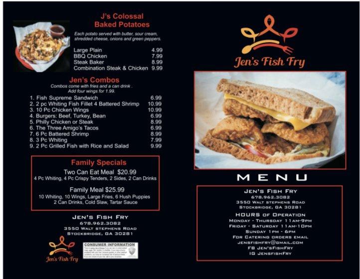 Carta del restaurante Jen's Fish Fry, Stockbridge
