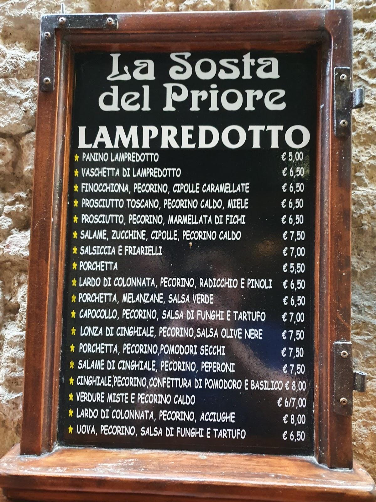 Menu da La Sosta del Priore fast food, Volterra