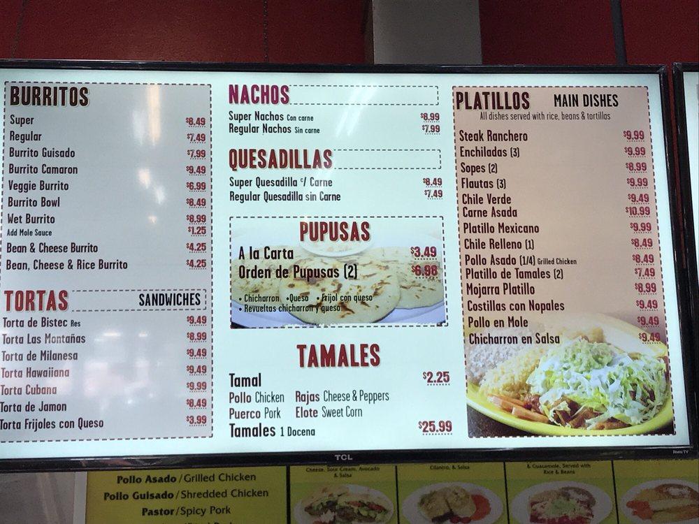 Menu at Las Montañas Supermarket restaurant, Concord, Monument Blvd