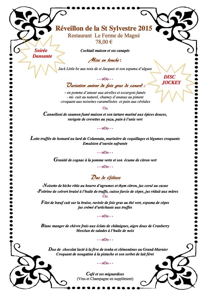 Menu au La Ferme de Magné restaurant, Sainte-Gemme