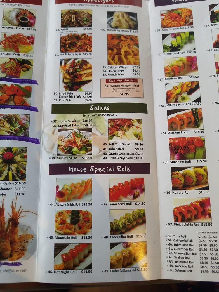 Menu at Miko’s Cuisine restaurant, Wailuku