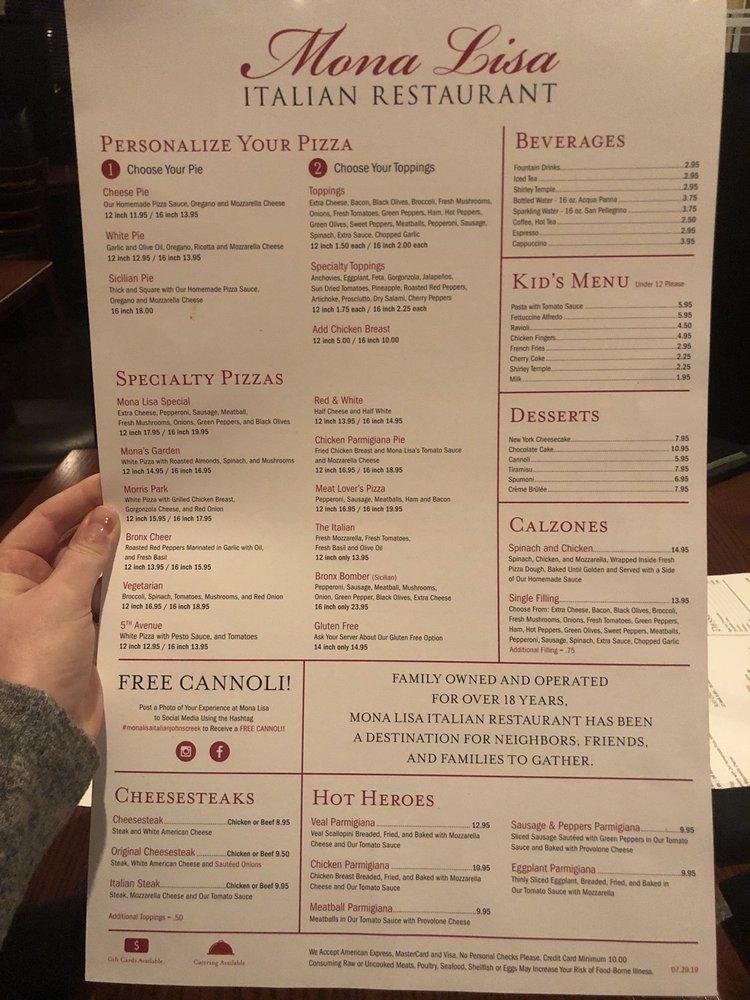 Menu at Mona Lisa Italian Restaurant, Johns Creek