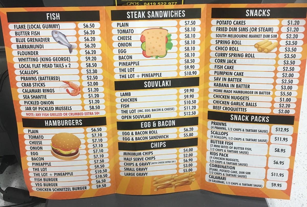 Menu at North Valley RD Fish Shop fast food, Highton
