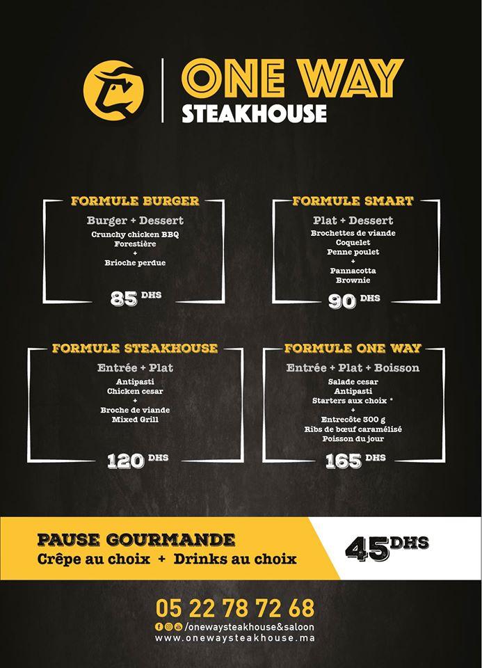 Menu at One Way Steakhouse, Casablanca