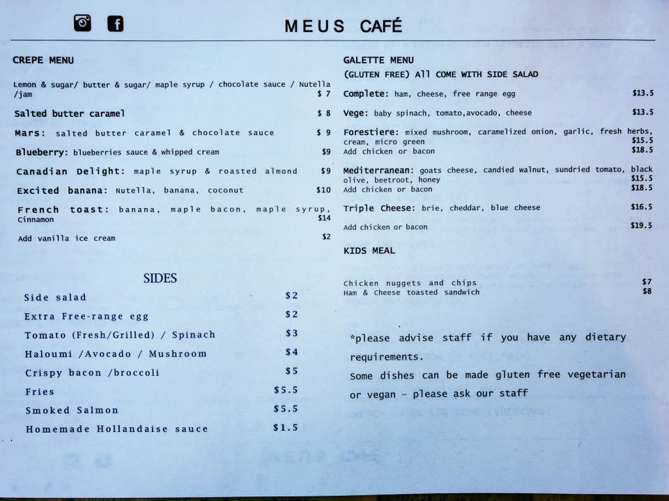 Menu at THE MEUS CAFE, Kumeu
