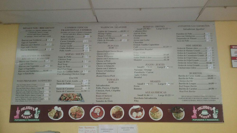Menu at Yolanda's Bakery, Los Angeles, Sherman Way
