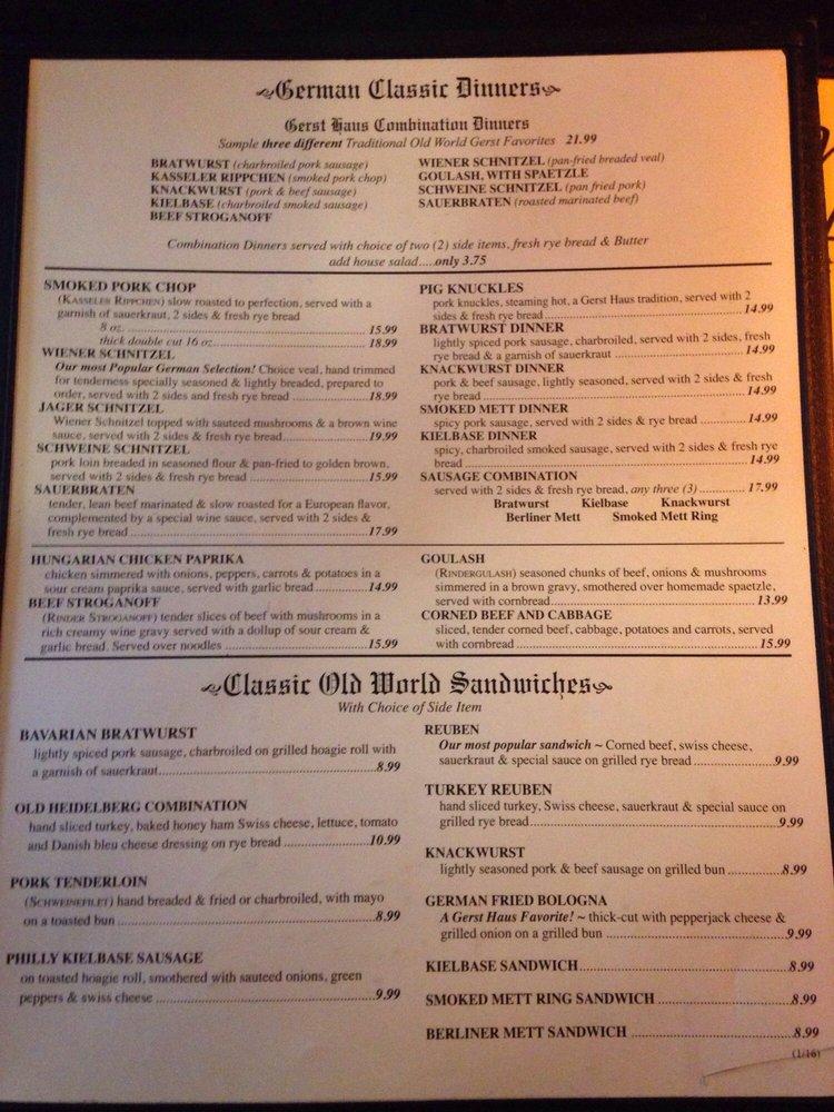Menu at Gerst Bavarian Haus pub & bar, Evansville