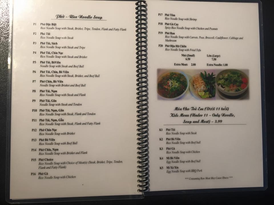 Menu at Pho Hieu restaurant, Yukon, S Mustang Rd