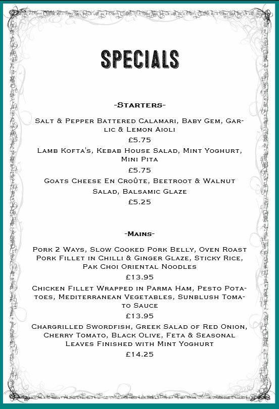Menu at Rose & Crown pub & bar, Long Clawson