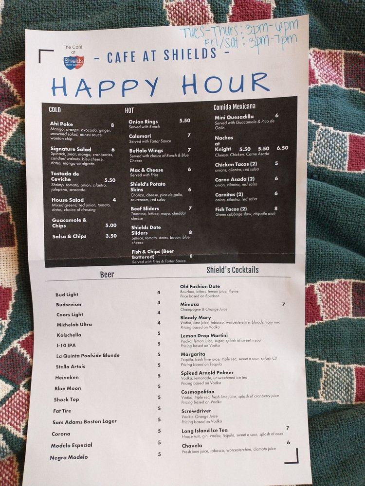 Menu at Shields Date Garden cafe, Indio